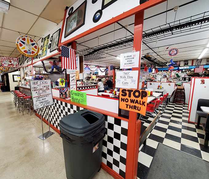 This retro diner setup isn't just serving food—it's serving nostalgia with a side of "remember when we actually talked to each other instead of our phones?" 