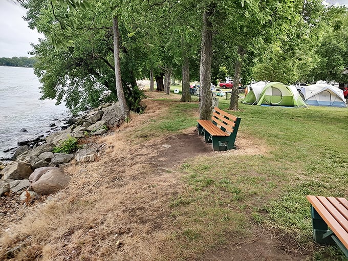 Camping here means falling asleep to gentle waves instead of honking horns and sirens.