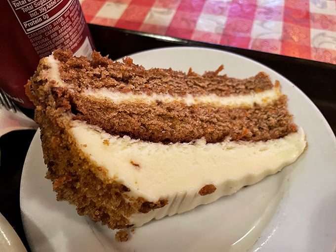 Carrot cake that doesn't pretend to be health food. That cream cheese frosting is thick enough to make your cardiologist wince and your soul sing.