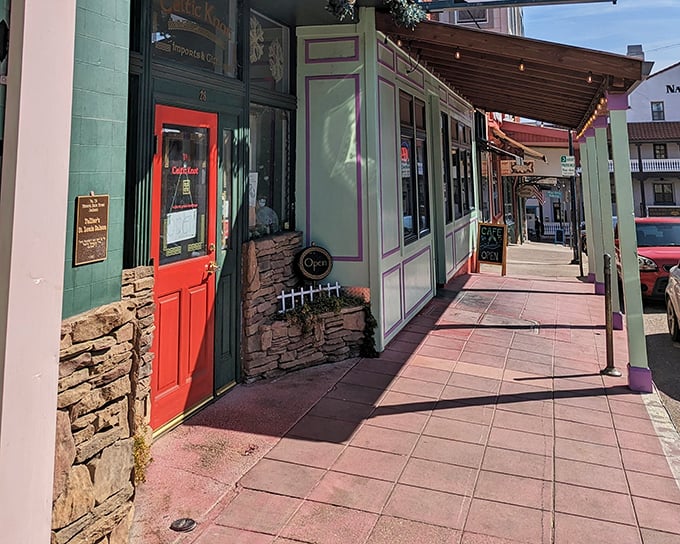 These pastel-colored storefronts with their welcoming red doors practically beg you to stroll, shop, and forget about your retirement portfolio worries.