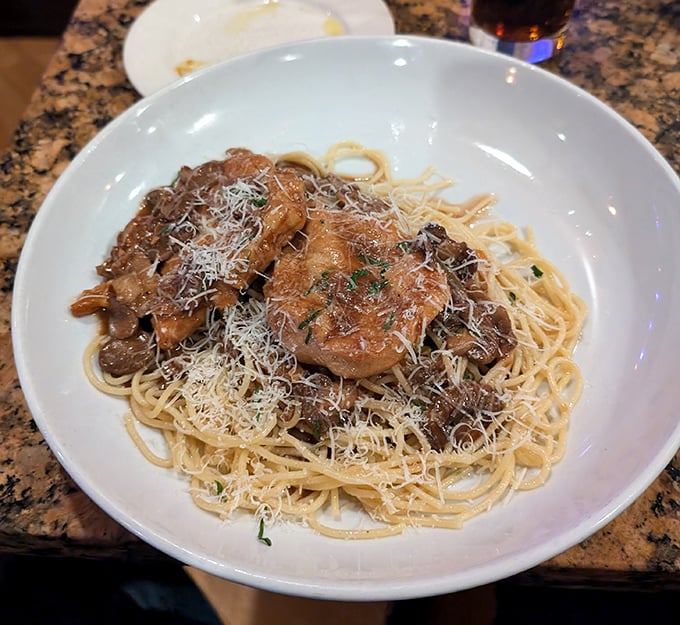 Chicken Marsala that would make Frank Sinatra croon with joy – tender, rich, and absolutely swoon-worthy on every fork.