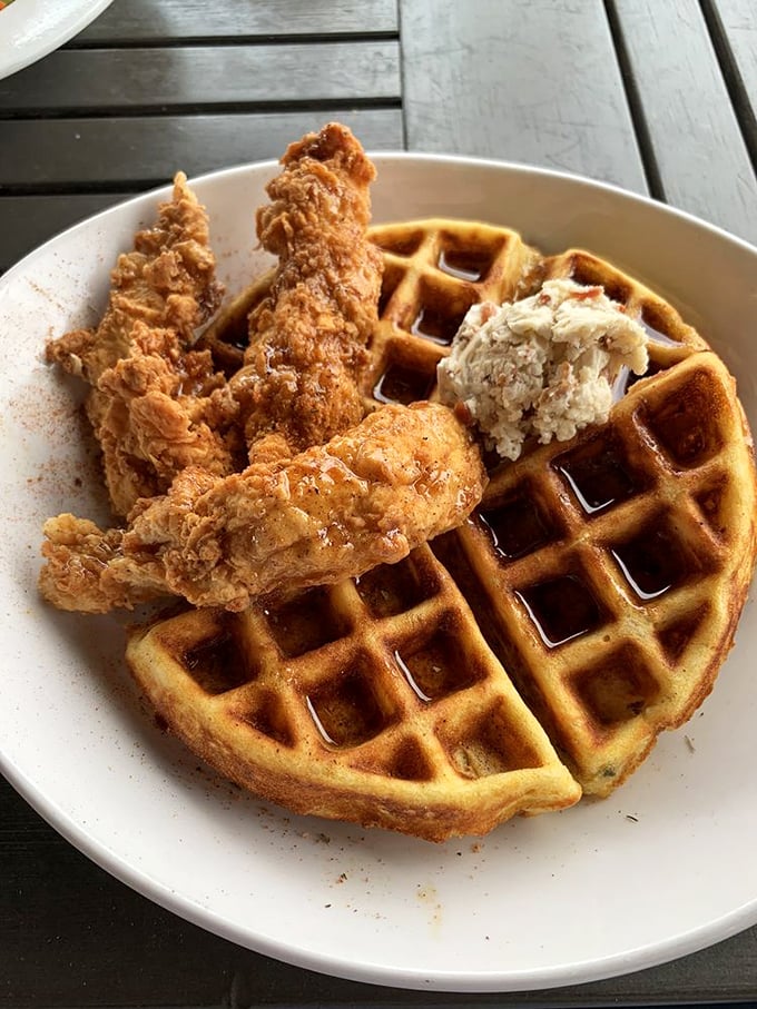 When chicken meets waffles, beautiful things happen – especially when there's a dollop of sweet butter joining the party.