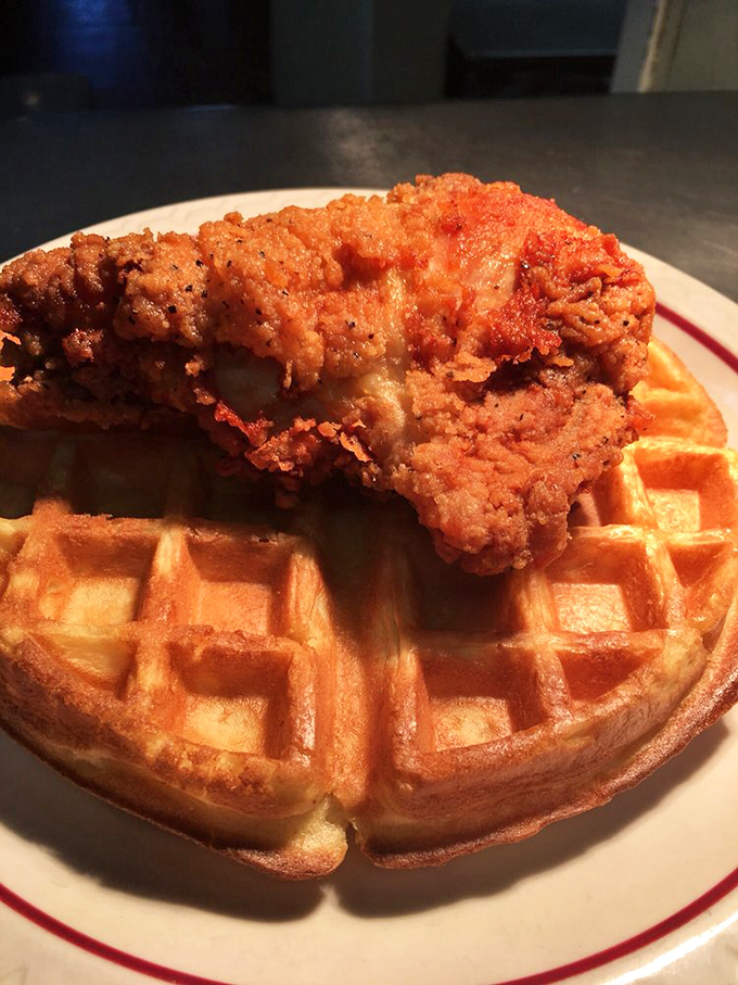 When chicken meets waffle, magic happens – crispy, fluffy, syrupy magic that defies all logic and embraces pure joy.