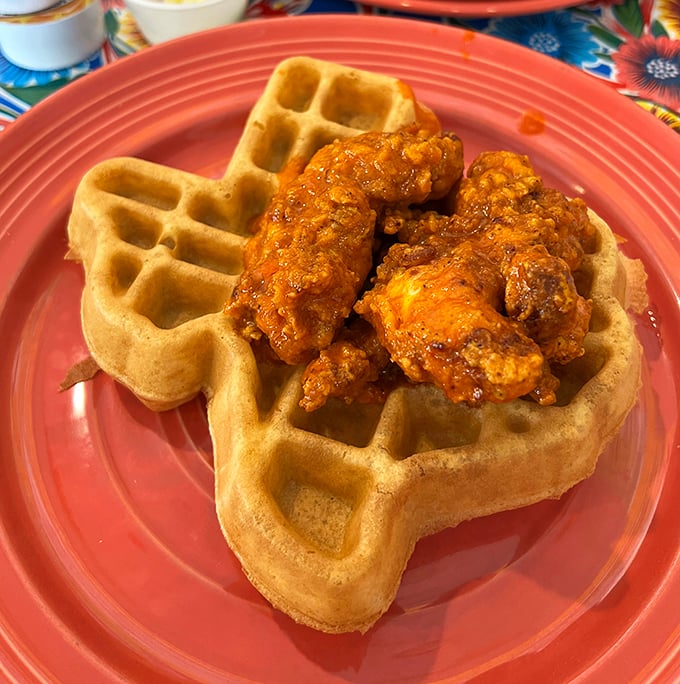 Crispy chicken meets fluffy waffle in a marriage more perfect than any romantic comedy ending.