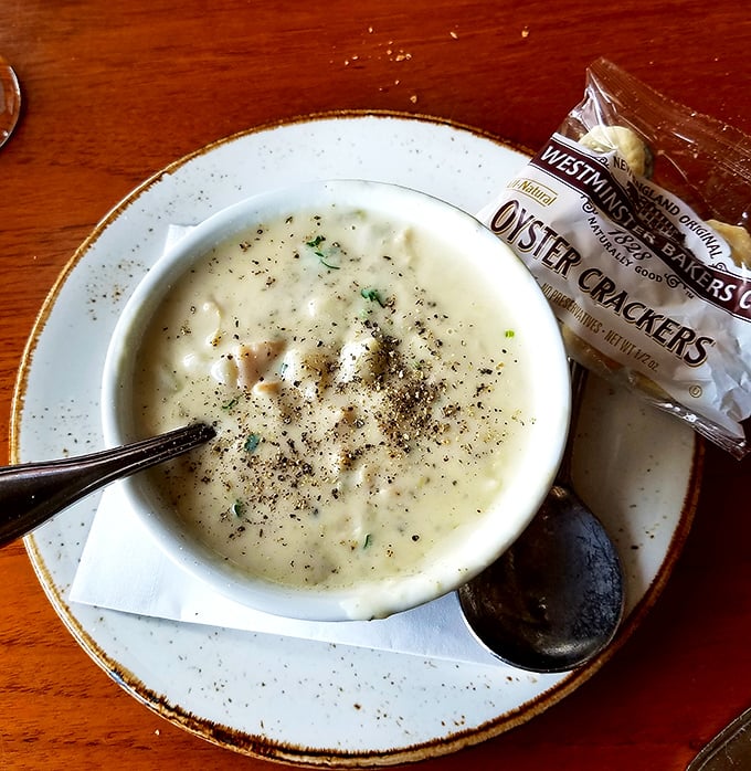 A bowl of New England clam chowder that would make a Bostonian weep with joy—creamy, hearty, and soul-warming.