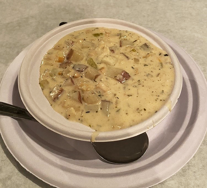 This clam chowder isn't just soup—it's a creamy, briny hug in a bowl. Chunks of clam and potatoes swimming in liquid comfort.