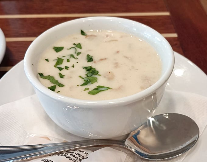 A proper clam chowder should be thick enough to stand a spoon in but refined enough for company. This creamy bowl hits that sweet spot perfectly.