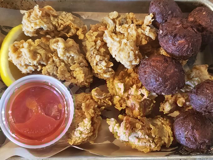 Crab Nuggets and Fried Oysters—a match made in heaven. Like finding an extra fry at the bottom of the bag, but way better.