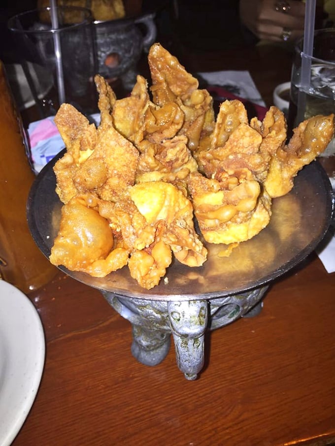 These crab rangoon aren't just fried—they're transformative. Crispy exterior gives way to creamy filling in what might be Florida's most perfect bite.