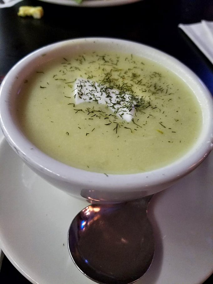This isn't just pickle soup—it's a creamy, dill-flecked revelation that converts skeptics into evangelists with a single spoonful.