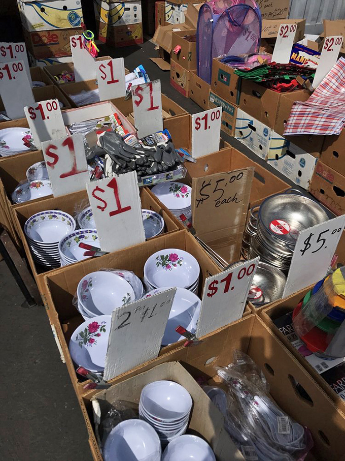 Treasure hunting at its finest: Floral-patterned dishes and kitchen essentials at prices that make you wonder why you ever paid retail.