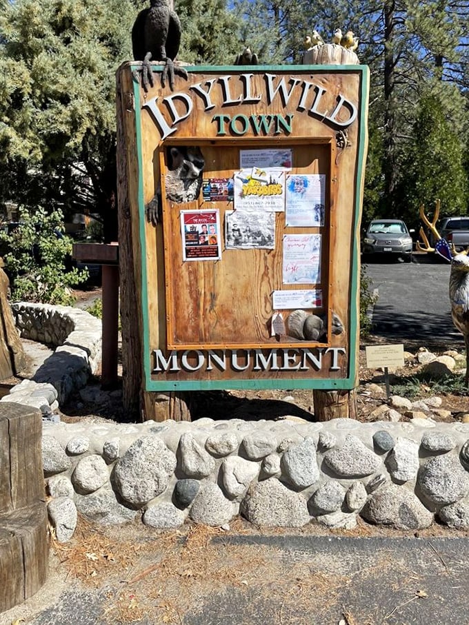 The town monument doubles as a community bulletin board – analog social media that won't try to sell you anything.