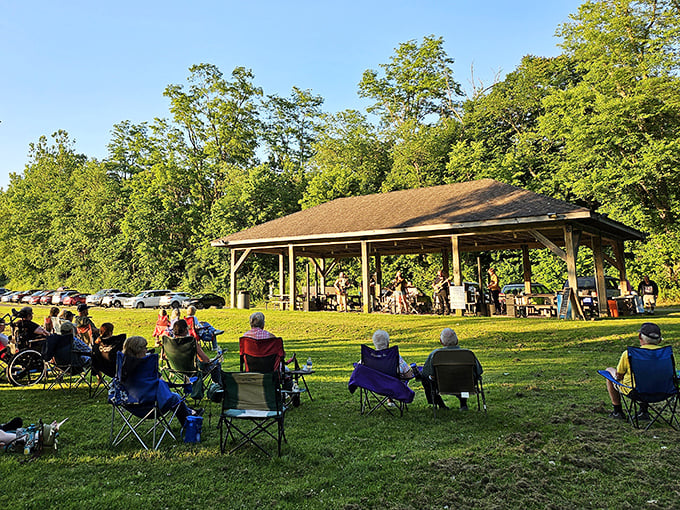 Summer evenings under the pavilion—where local music fills the air and lawn chairs become front-row seats to small-town magic.