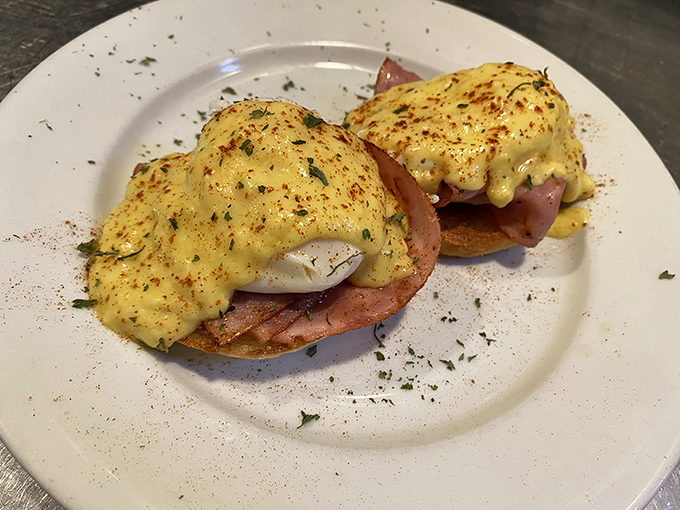 Eggs Benedict so perfect they should be in the Breakfast Hall of Fame – with hollandaise sauce that could make a grown person weep with joy.