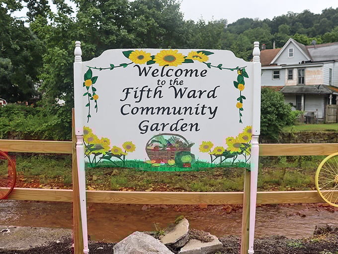 Sunflowers welcome visitors to community-grown goodness. Gardens like these are where neighborhoods become communities – one vegetable at a time.