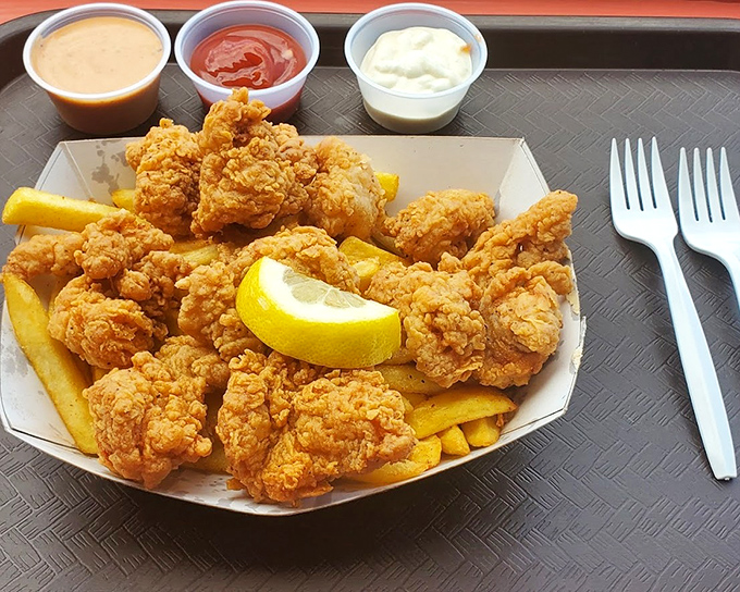 Crispy fried gator nuggets that would make Steve Irwin proud. Crunchy outside, tender inside—the ultimate Florida conversation starter on a plate.