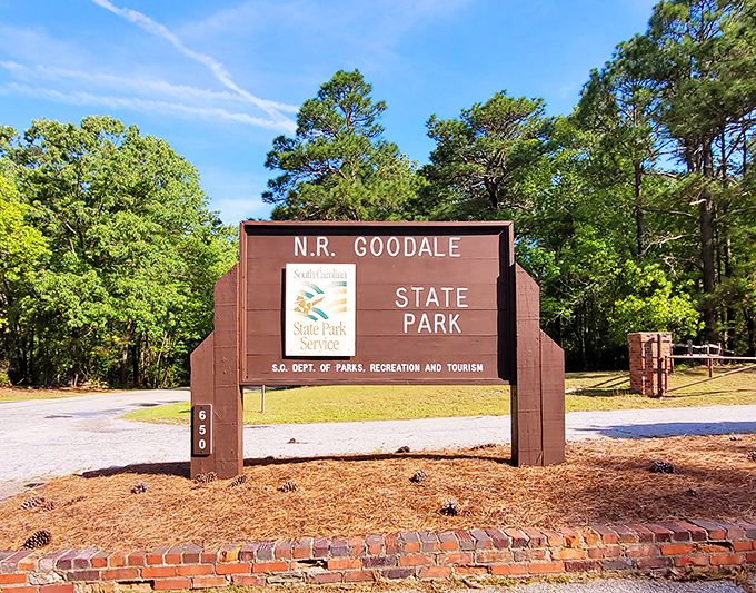 Goodale State Park welcomes nature lovers with its understated entrance – beyond lies a cypress wonderland that feels like stepping into a Faulkner novel.