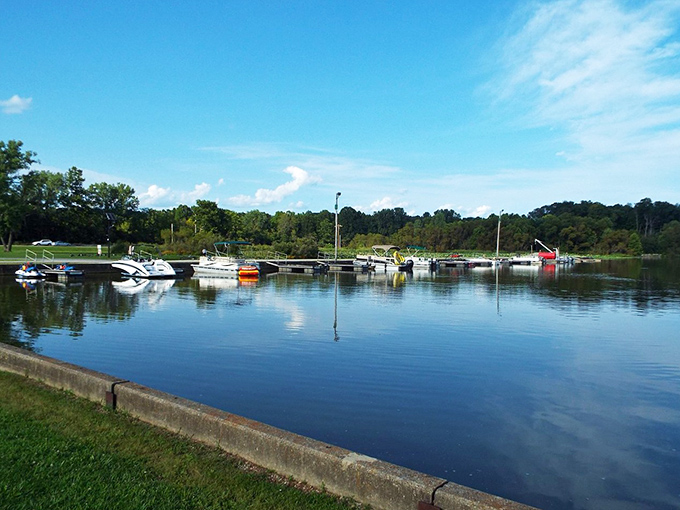 The marina at Rocky Fork is a colorful collection of vessels waiting for their next adventure, like toys in a giant's bathtub.