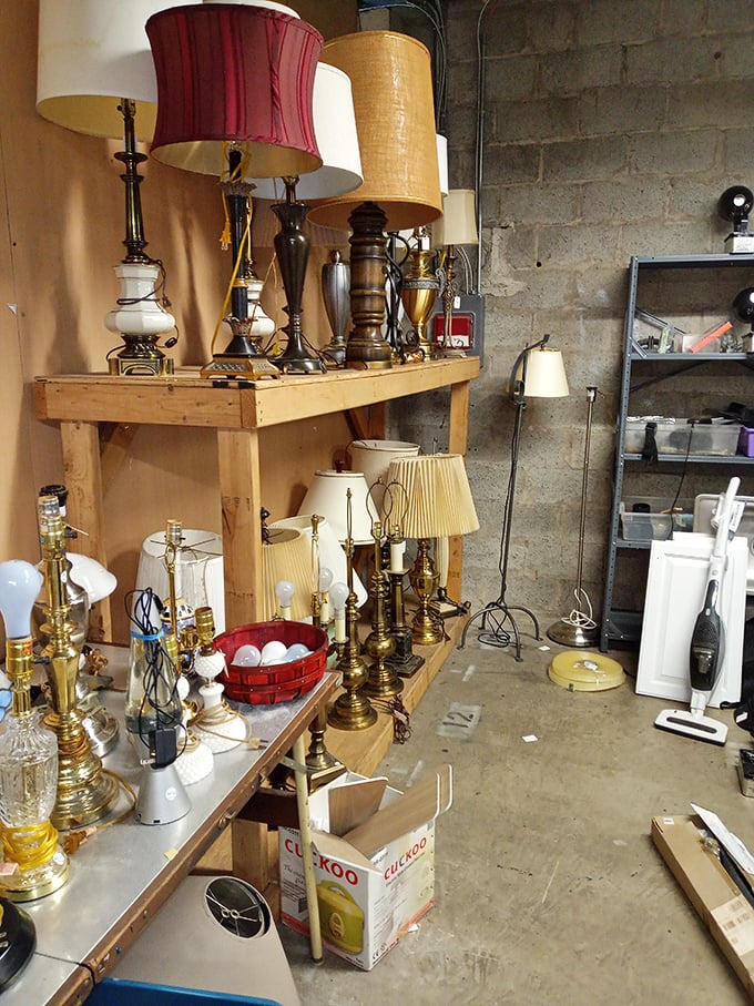 Lamp shopping here is illuminating in every sense—vintage bases with character paired with shades that have weathered changing design trends.