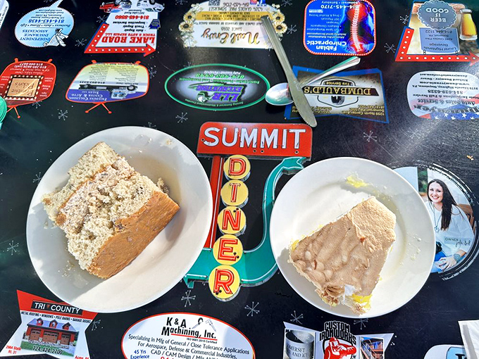 Two slices of heaven on display. The lemon meringue pie has the perfect sweet-tart balance that would make your grandmother both proud and jealous.