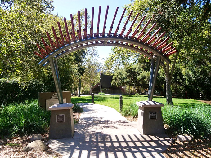 This artistic archway marks the entrance to Libbey Bowl, where music floats through oak-scented air during the legendary Ojai Music Festival.
