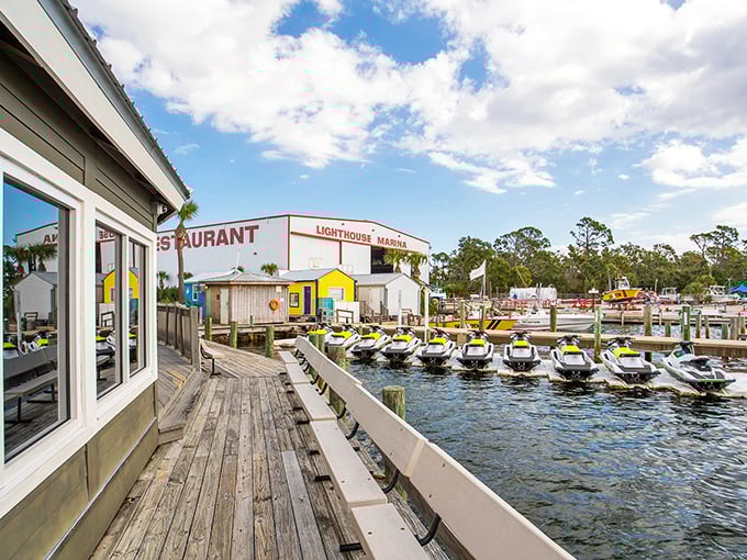 Waterfront dining with jet ski rentals on the side—because retirement should include both crab cakes and adventures.
