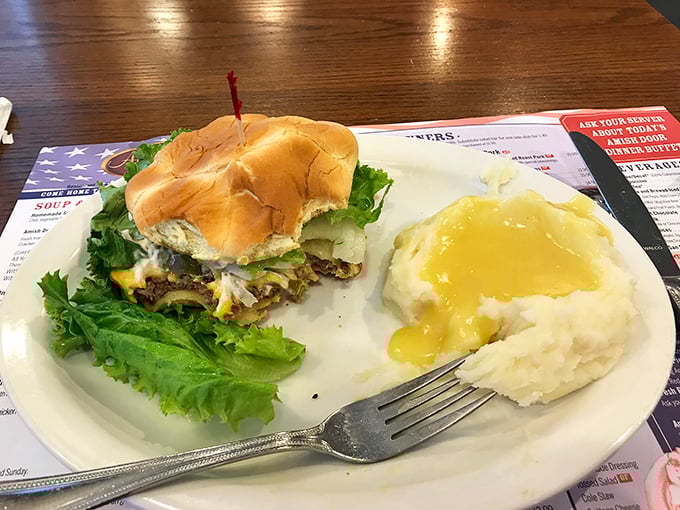 This isn't just a sandwich—it's an edible monument to the art of comfort food, complete with a golden bun and mashed potatoes awaiting their gravy waterfall.