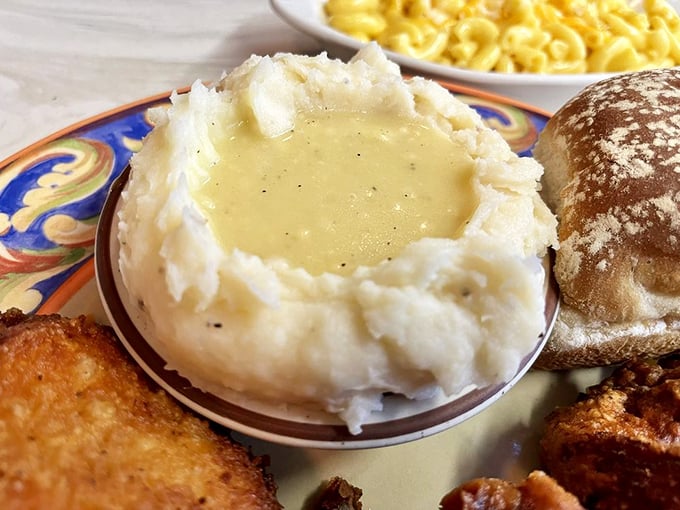 These mashed potatoes with gravy aren't just a side dish – they're a volcanic crater of comfort waiting to erupt with homestyle flavor.
