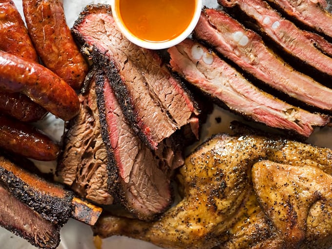 The Texas Trinity plus friends – a meat bouquet that renders conversation impossible except for occasional grunts of approval.