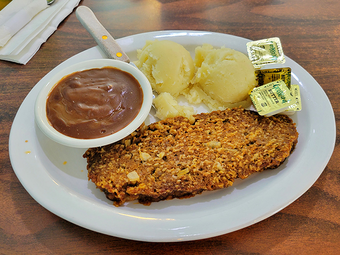 Meatloaf and mashed potatoes – the kind that makes you wonder if they've somehow managed to hire everyone's grandmother to work in the kitchen.