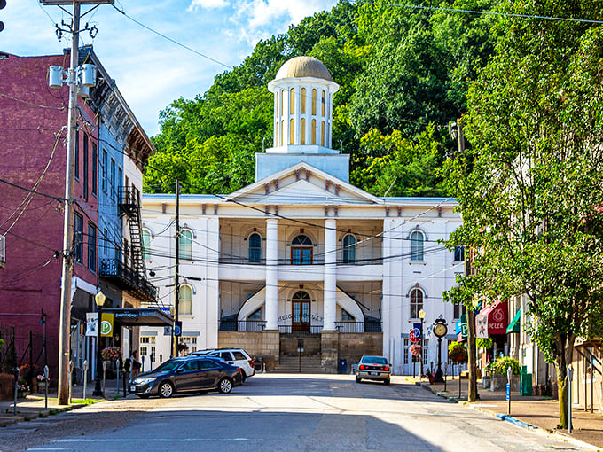 Pomeroy's courthouse commands attention with its gleaming white columns and dome—architectural ambition that says "justice is kind of a big deal here."