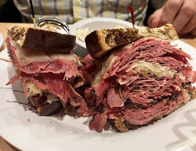 Pastrami this good should require a permission slip. The meat-to-bread ratio here is what sandwich dreams are made of—no skimping on the good stuff.
