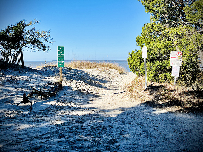 This way to tranquility, the path seems to say. A few steps through these dunes and the stress of modern life evaporates.