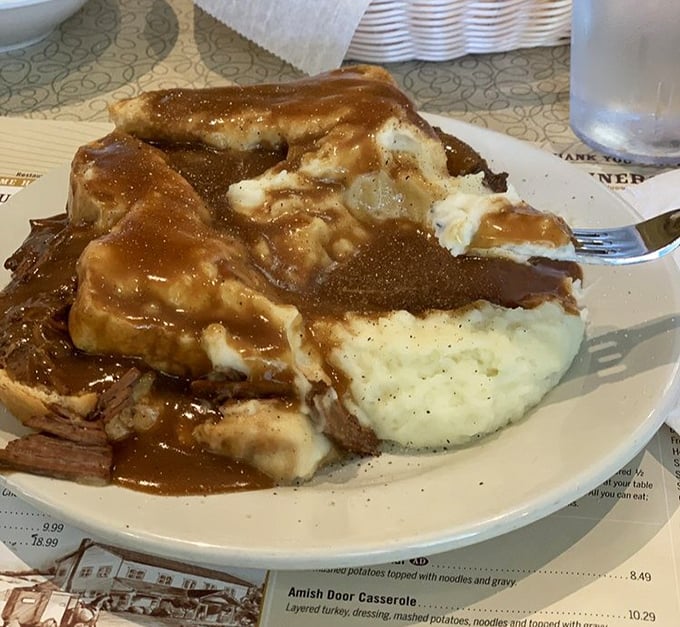 Behold: the roast beef that time forgot. Tender enough to cut with a harsh word, swimming in gravy that deserves its own fan club.