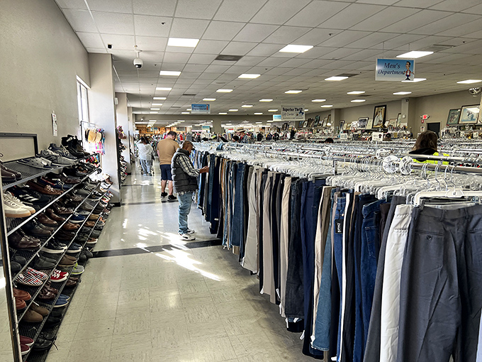 The men's department stretches to the horizon, a sea of potential style upgrades where patience rewards the persistent treasure hunter.