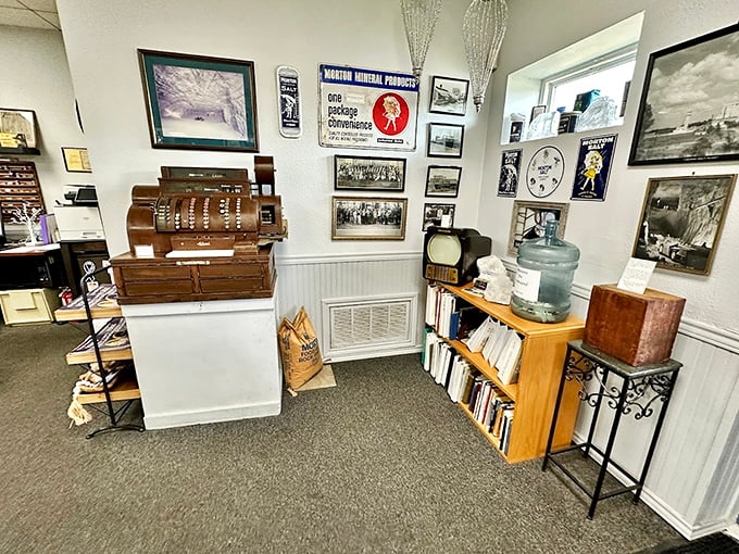 Step back in time with vintage cash registers and memorabilia that tell the story of when salt was worth its weight in commerce.