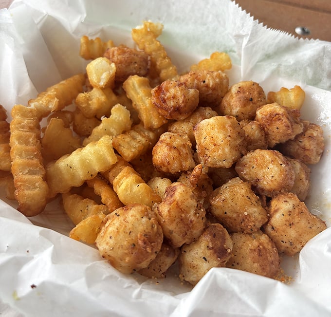 Ordering chicken at a seafood joint? Normally blasphemous, but these wings could make Colonel Sanders rethink his life choices. Crispy, juicy perfection.