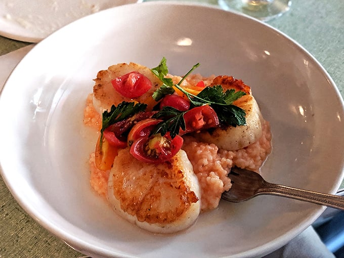 These seared scallops aren't just cooked—they're caramelized to golden perfection, resting on a cloud of creamy risotto like ocean treasures.