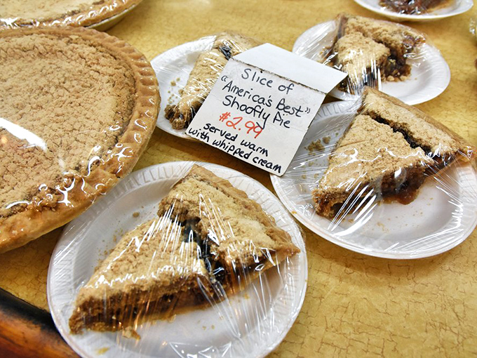 Behold the star attraction: shoofly pies with their perfect crumb topping and gooey molasses bottoms, ready to convert even the most skeptical dessert aficionados.