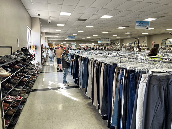The men's department – where denim dreams come true and yesterday's fashion becomes tomorrow's vintage statement piece.