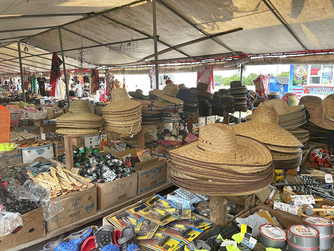 Straw hat central! Perfect for protecting yourself from Florida's sun that doesn't just shine – it hunts you down and finds you.