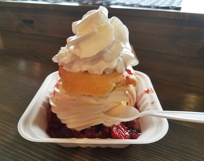 Berry shortcake architecture at its finest—layers of sweetness that would make Frank Lloyd Wright weep with joy and reach for a bigger spoon.