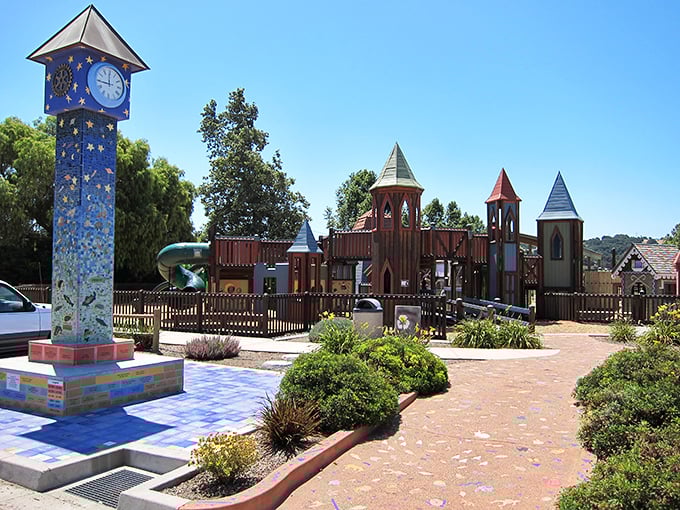 Sunny Fields Park brings Danish whimsy to the playground scene with its colorful castle design that would make Hans Christian Andersen proud.