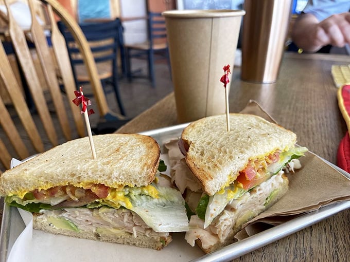 The humble turkey sandwich gets the respect it deserves here—no skimpy portions or sad iceberg lettuce, just honest ingredients stacked between bread that actually tastes like something.