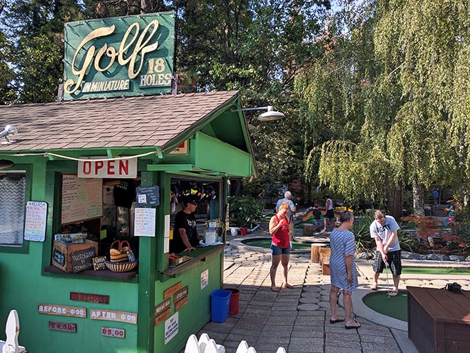 Miniature golf in the mountains – where missing that hole-in-one is forgiven when you're surrounded by such majestic scenery.