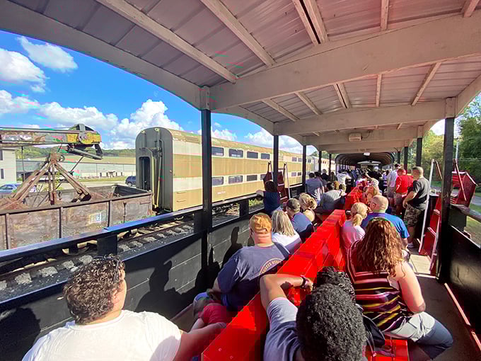 The open-air car offers the best seats in the house—no windows between you and those postcard-worthy Ohio valley views that no smartphone can truly capture.