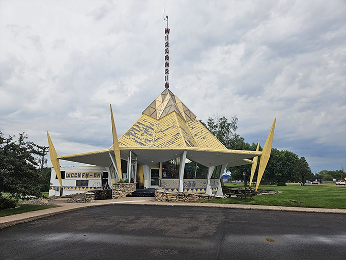 The Wisconsin Pavilion's mid-century modern architecture looks like what people in the 1960s thought the future would be—optimistic, geometric, and surprisingly golden.