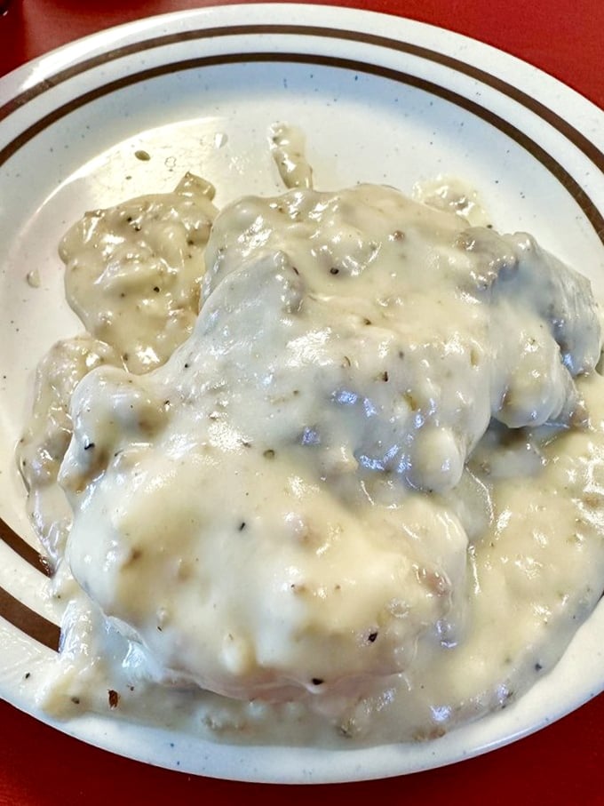 Biscuits drowning in gravy – the Southern comfort food equivalent of a warm, edible hug.