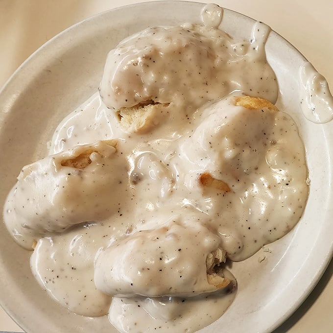 Biscuits and gravy that doesn't just stick to your ribs—it sends a formal change of address notification and moves in permanently.
