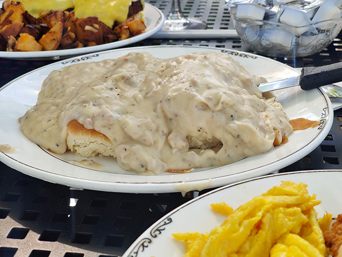 Biscuits and gravy so rich and creamy, they should come with their own retirement plan and beach house in Boca.